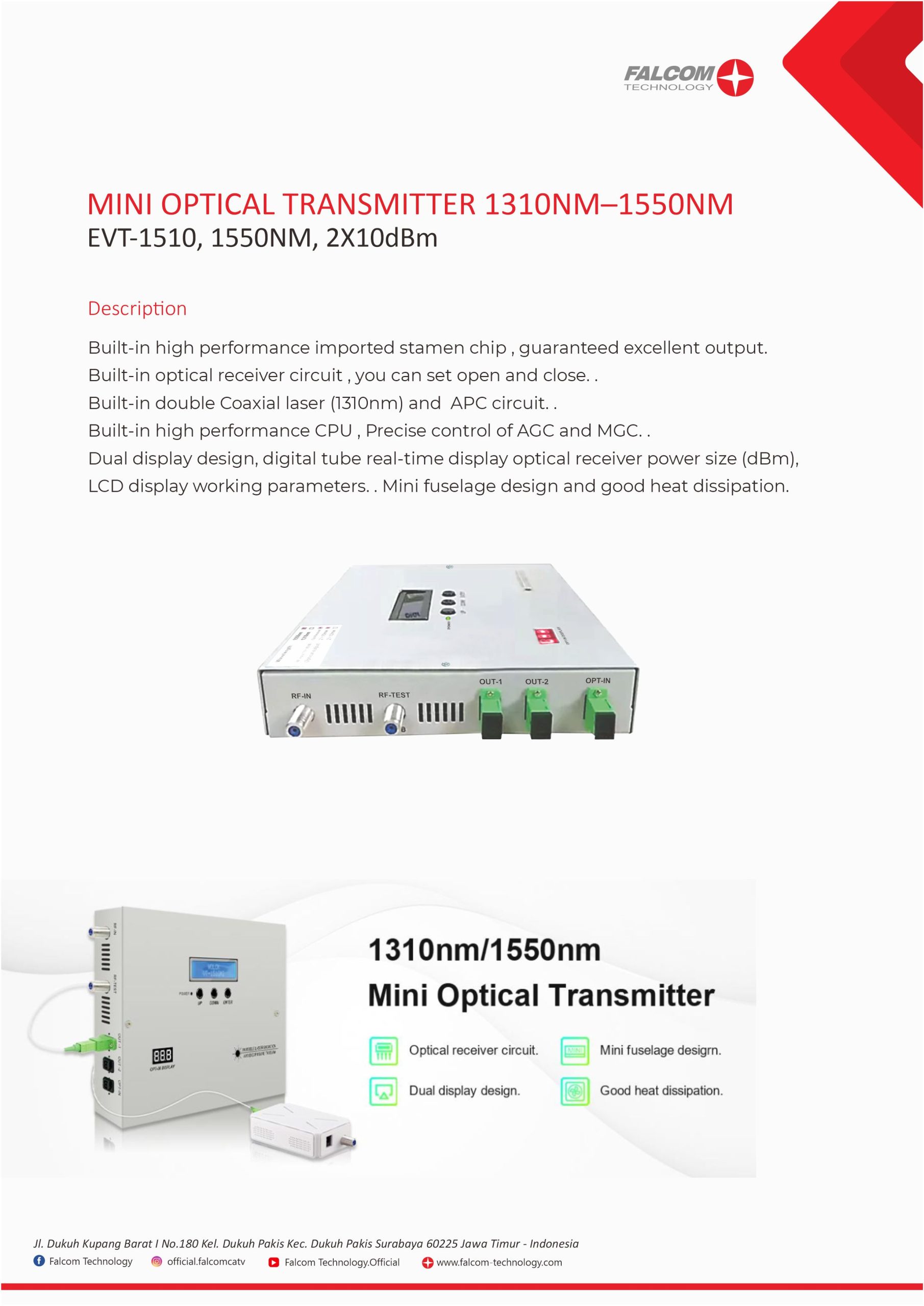 MINI OPTICAL TRANSMITTER 1310nm - 1550nm - Falcom Technology