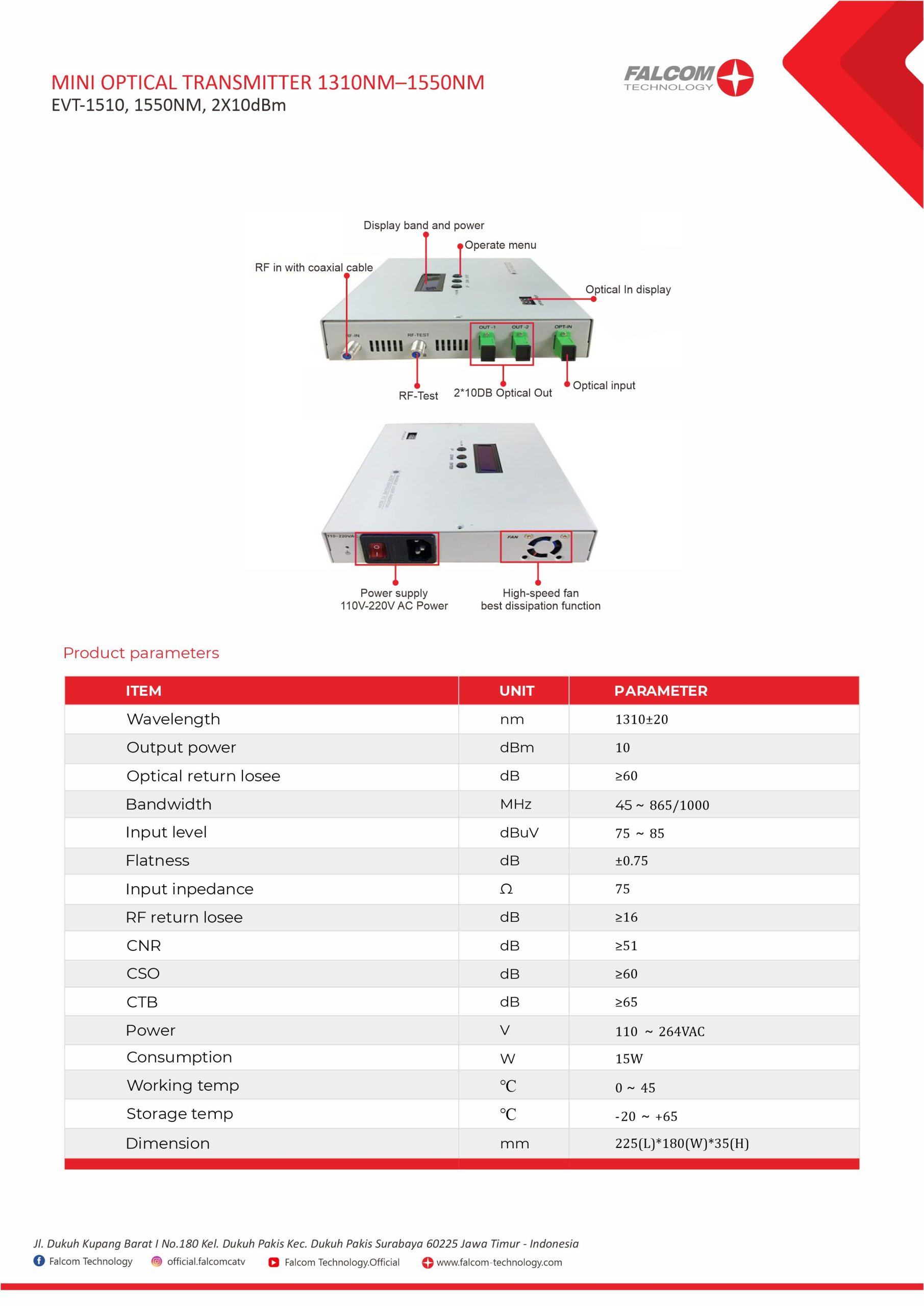 MINI OPTICAL TRANSMITTER 1310nm - 1550nm - Falcom Technology